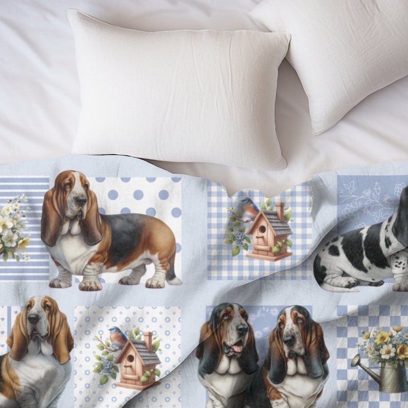 Basset Hound Gift for Basset Lover Faux Patchwork Soft Lightweight ...