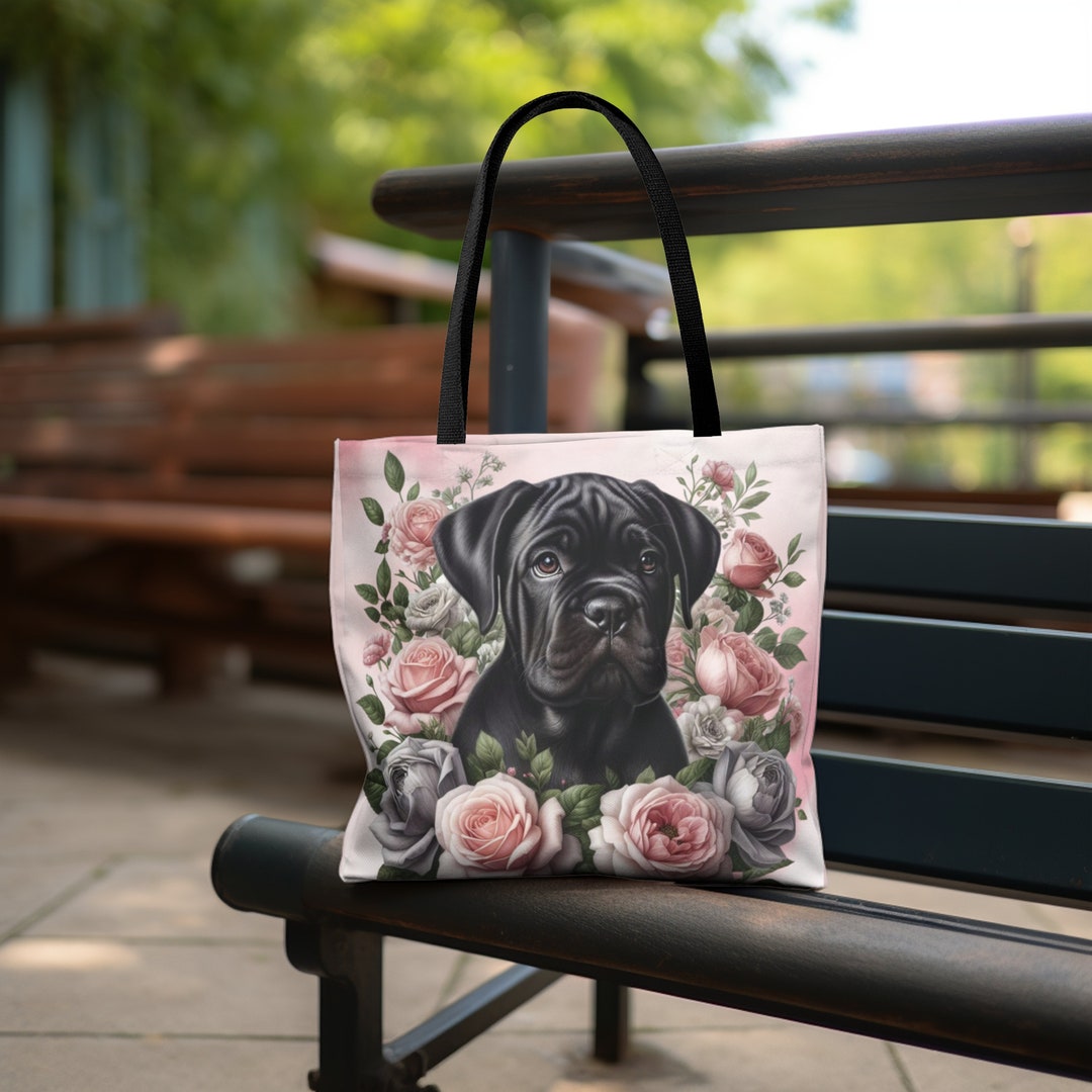 Black Cane Corso Puppy Tote Bag Cane Corso Lovers Pink Roses Valentine ...