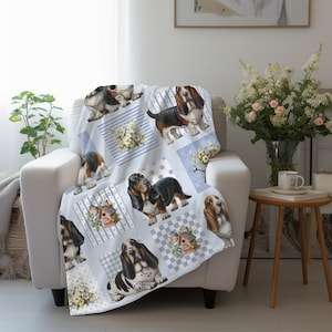 Basset Hound Gift for Basset Lover Faux Patchwork Soft Lightweight ...