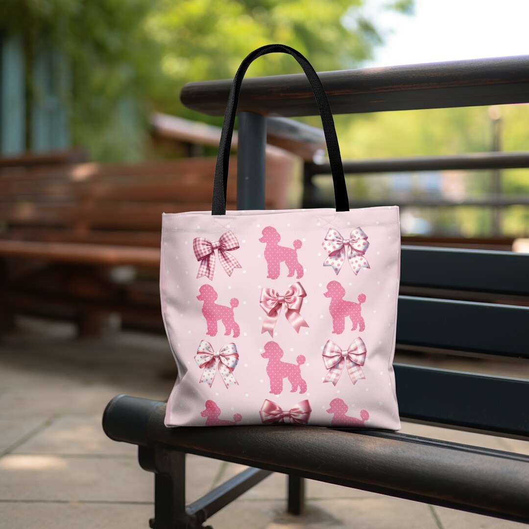 Toy Poodle Tote Bag for Poodle Lovers Pink Coquette Bows for Poodle Mom Tote Bag Reusable ...
