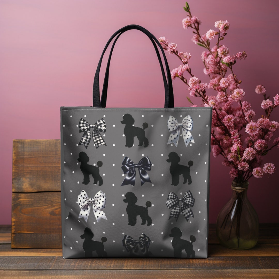 Toy Poodle Tote Bag for Poodle Lovers Black and White Coquette Bows ...