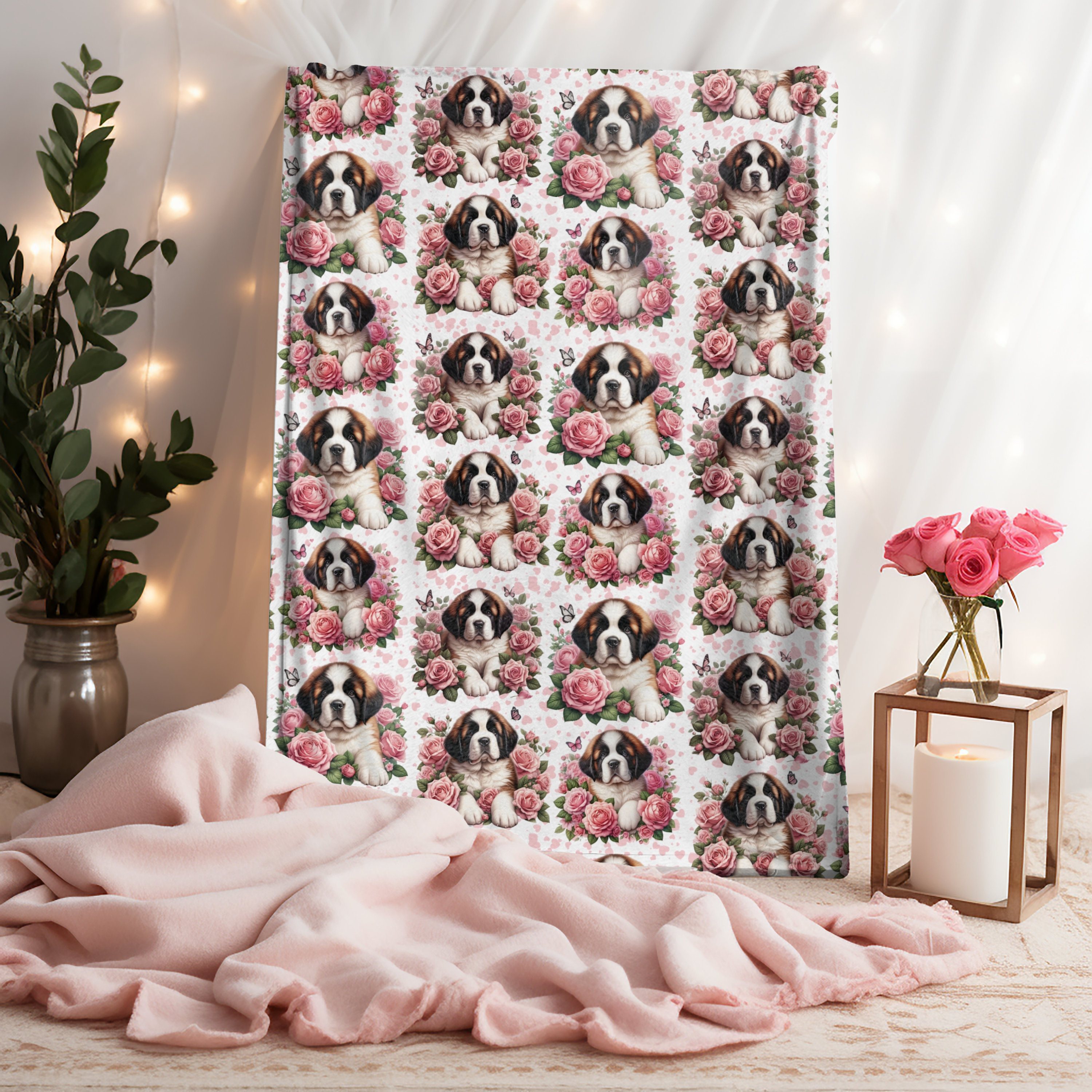 Saint Bernard Puppy Valentine Roses Blanket Soft Lightweight Blanket ...