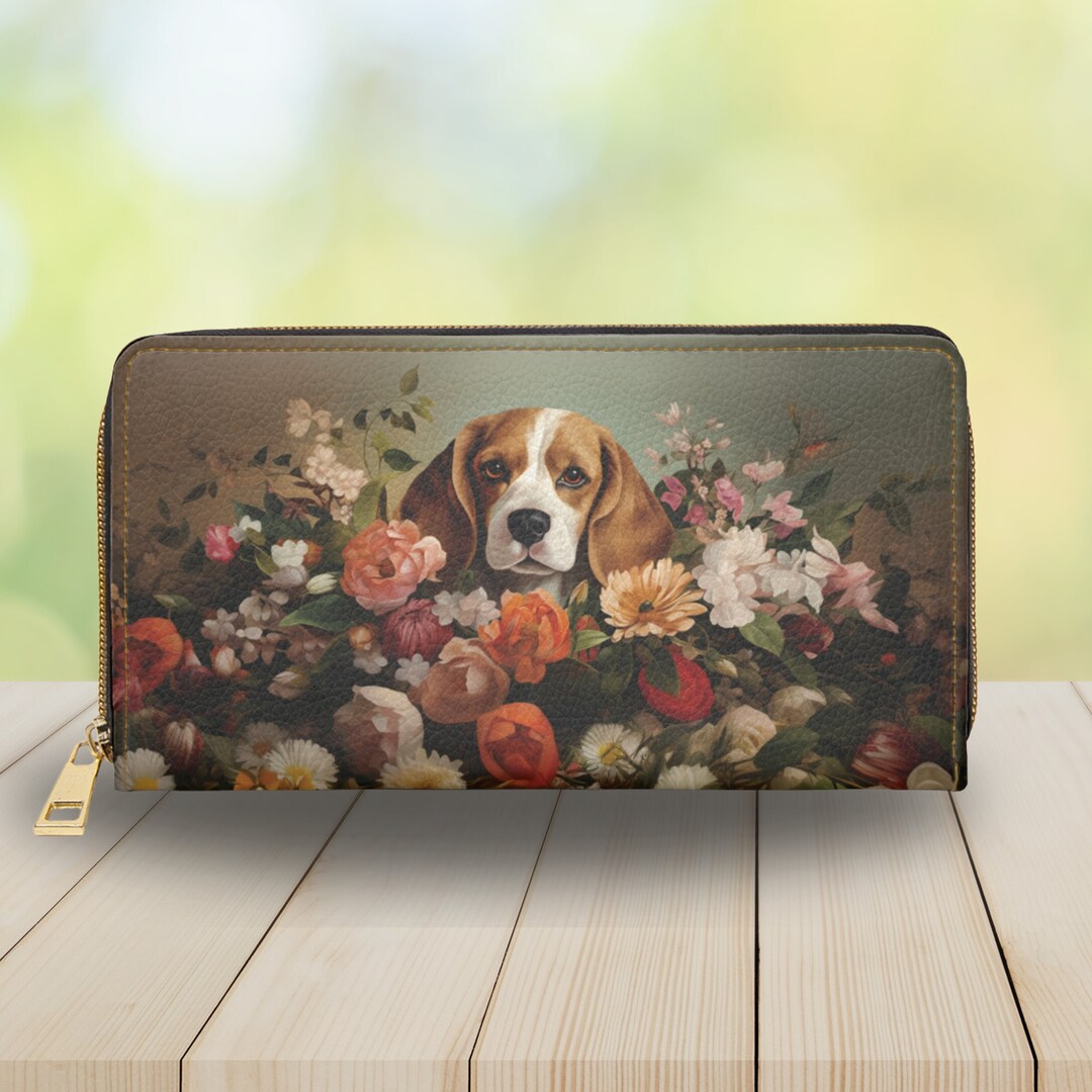 Beagle Lover Gift for Beagle Mom Zipper Wallet With Floral Painting for ...