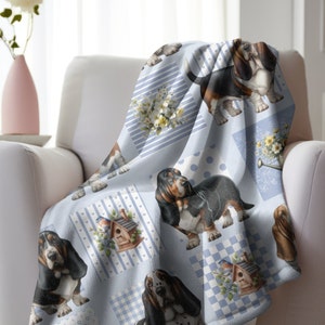 Basset Hound Gift for Basset Lover Faux Patchwork Soft Lightweight ...