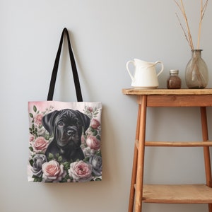 Black Cane Corso Puppy Tote Bag Cane Corso Lovers Pink Roses Valentine ...