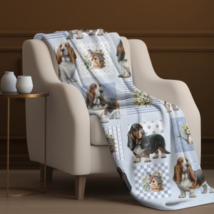 Basset Hound Gift for Basset Lover Faux Patchwork Soft Lightweight ...