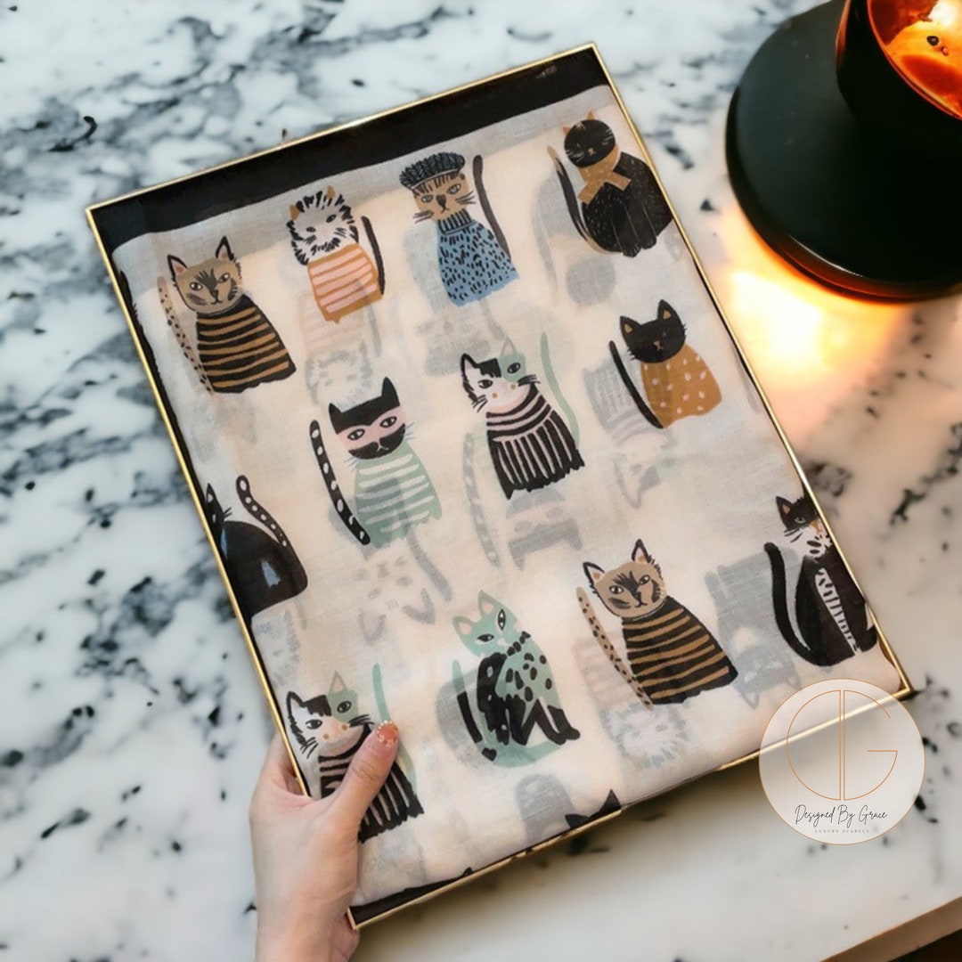 Silk Cat Scarf With Gift Box Soft Animal Pashmina Scarf Non Scratch ...