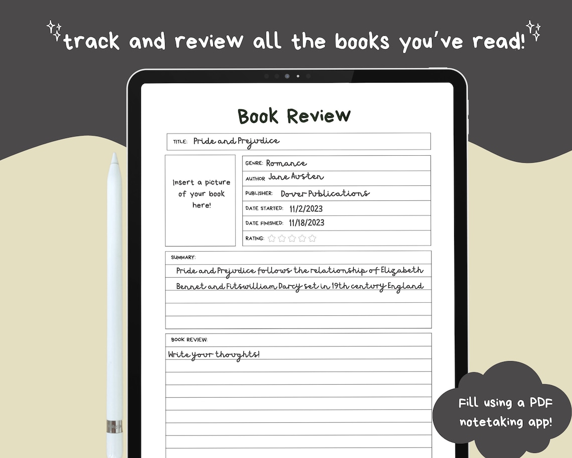 Book Review Digital Template, Book Review Tracker, Book Review Template ...
