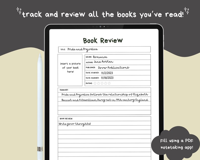 Book Review Digital Template Book Review Tracker Book Review - Etsy