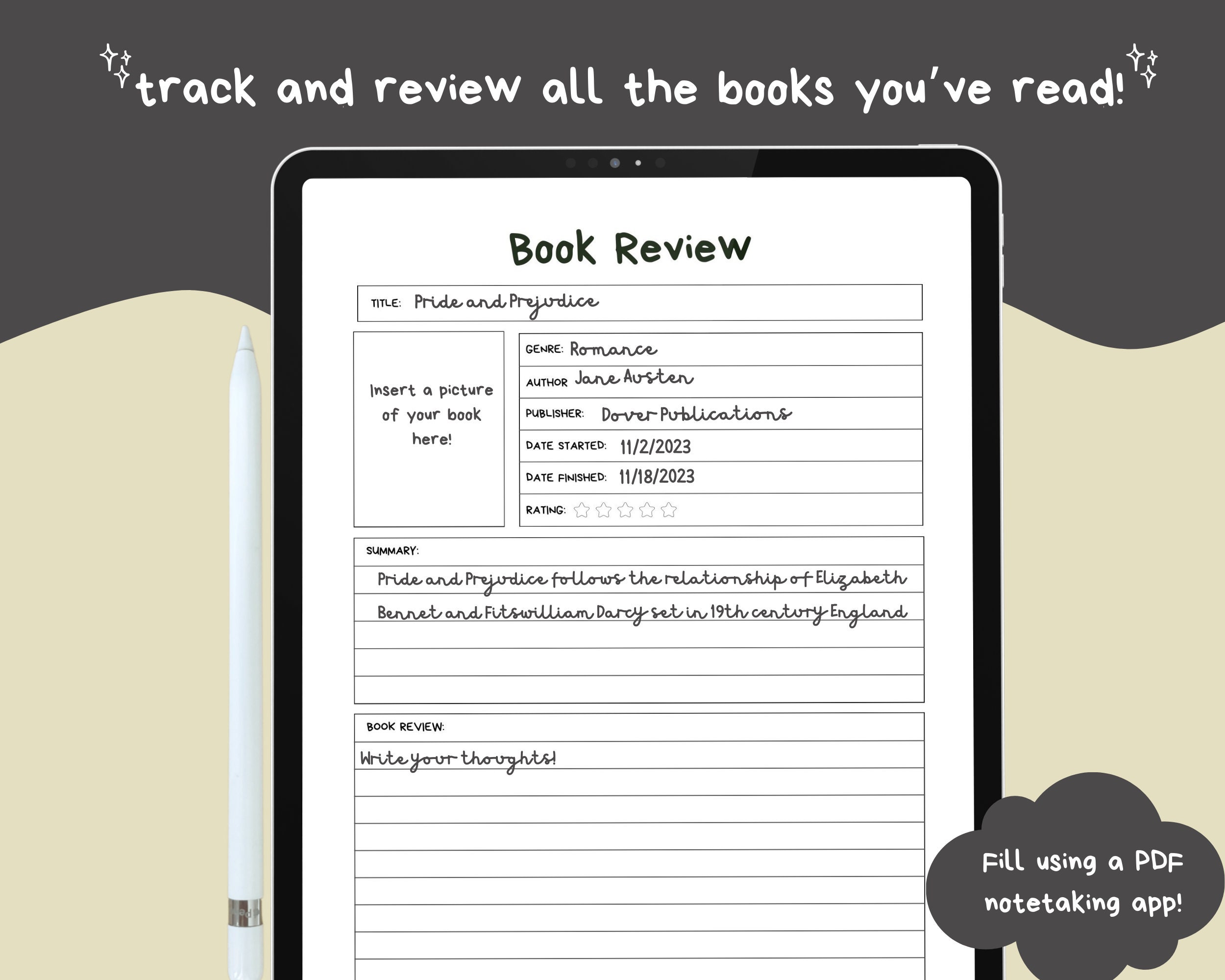 Book Review Digital Template, Book Review Tracker, Book Review Template ...