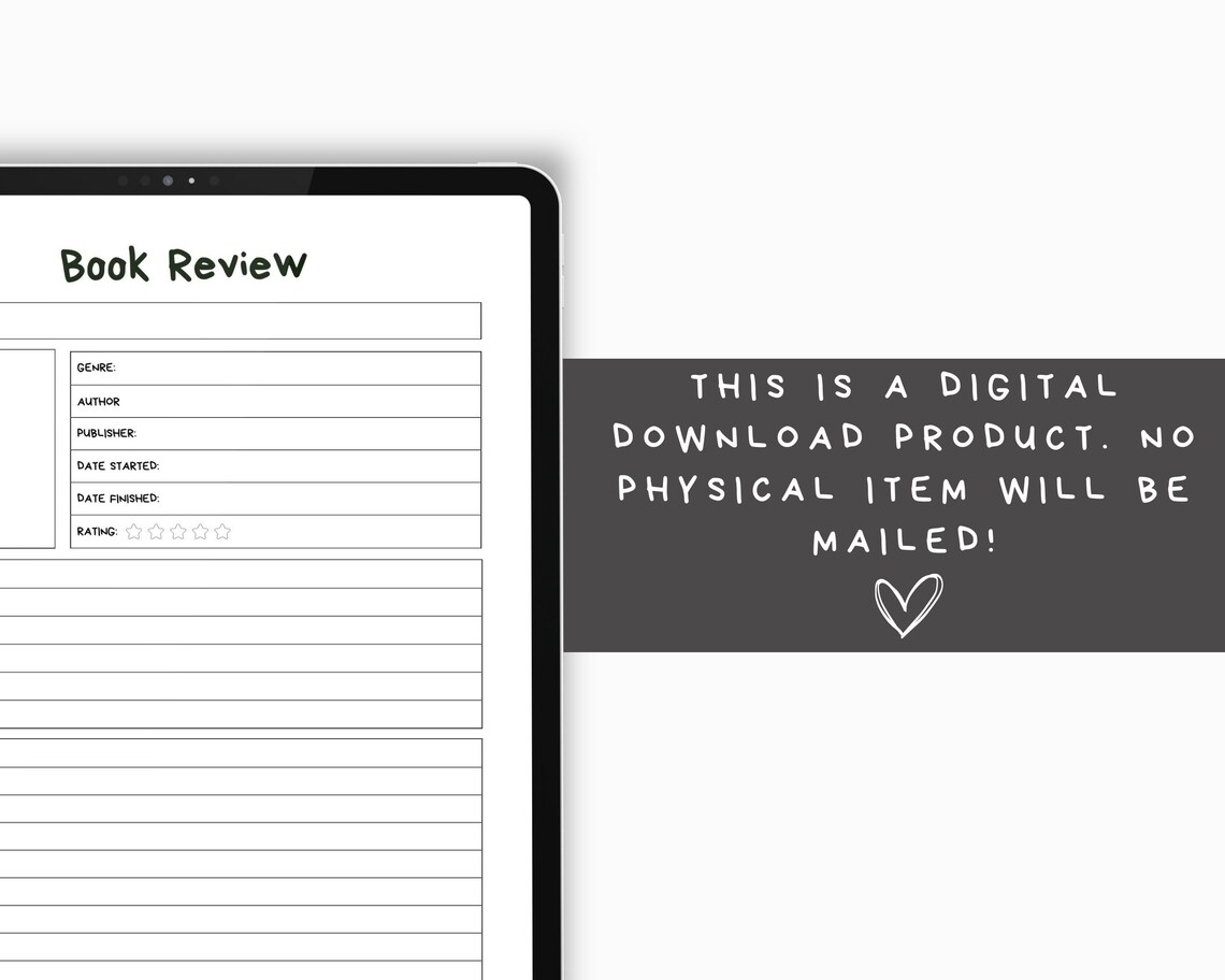 Book Review Digital Template, Book Review Tracker, Book Review Template ...