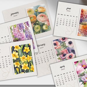 Downloadable Postcard Style Beige Calendar Jan to Dec 2024 Monthly Desk ...
