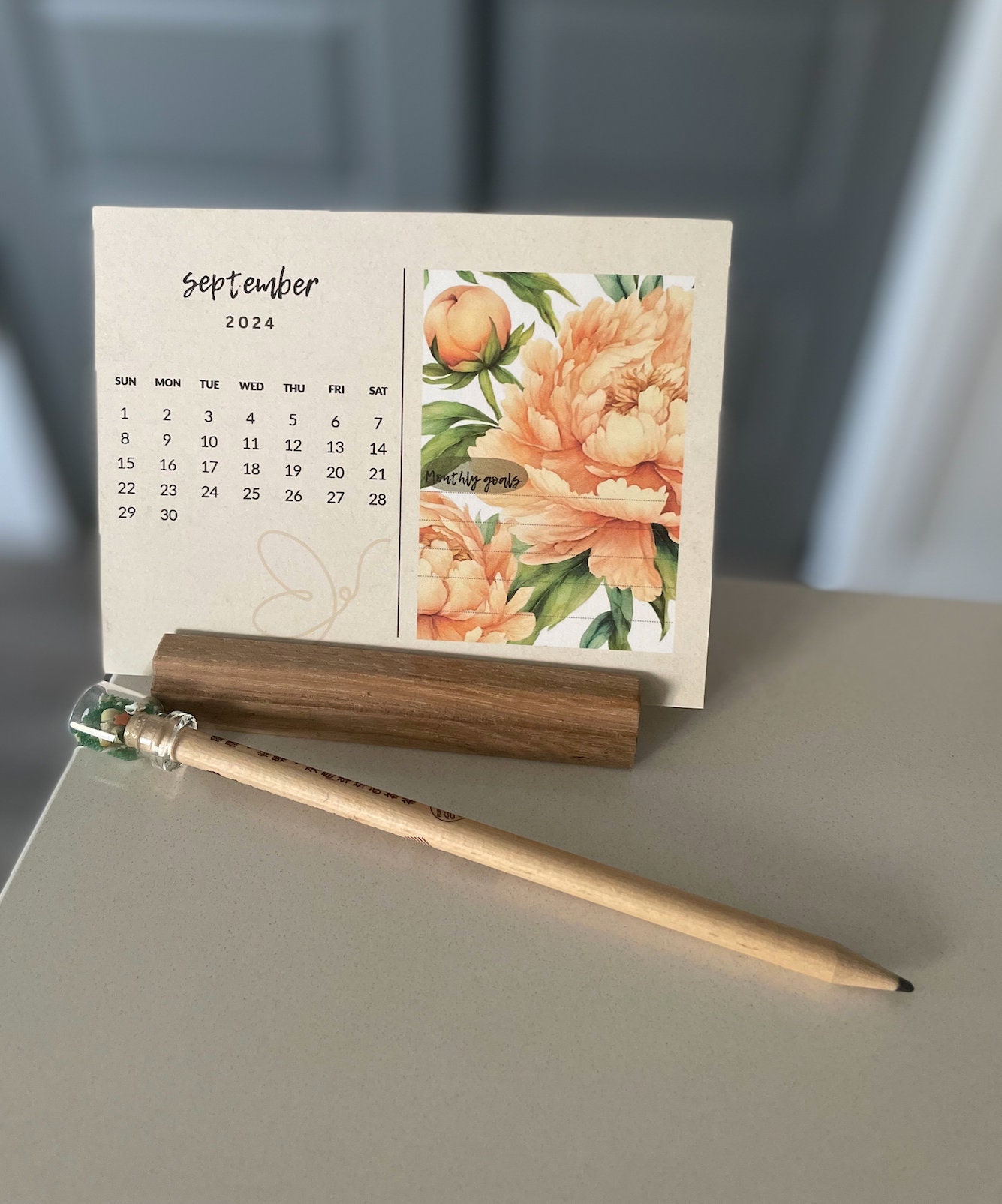 Downloadable Postcard Style Beige Calendar Jan to Dec 2024 Monthly Desk ...