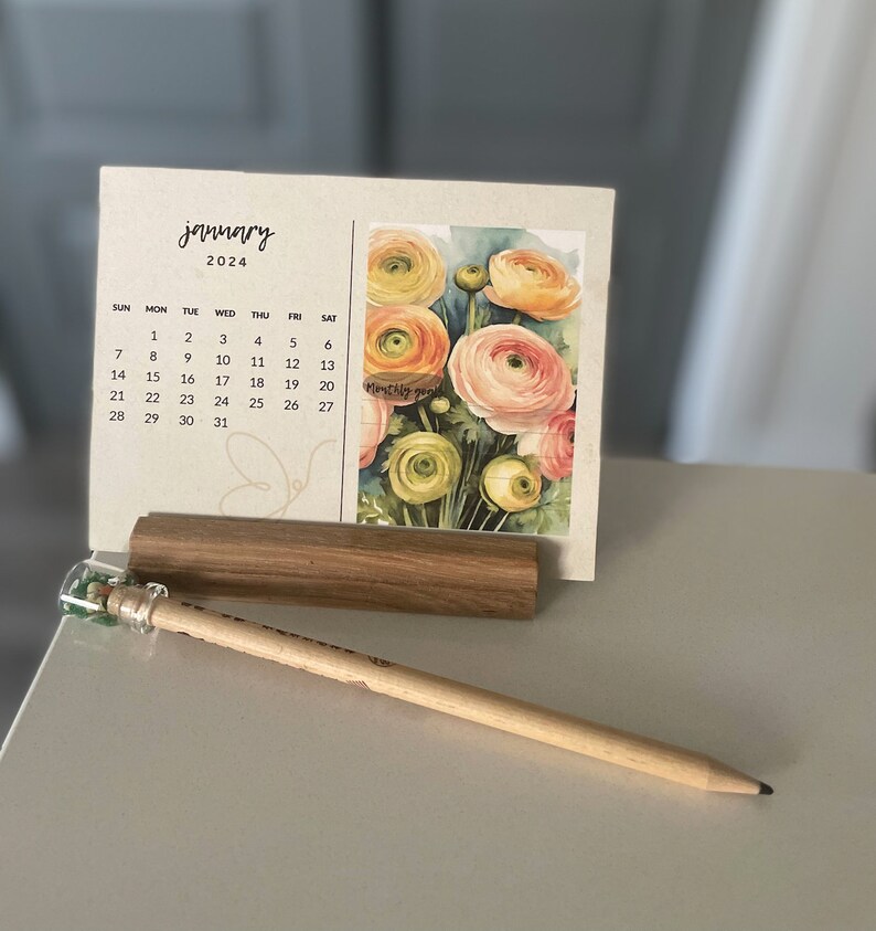 Downloadable Postcard Style Beige Calendar Jan to Dec 2024 Monthly Desk ...