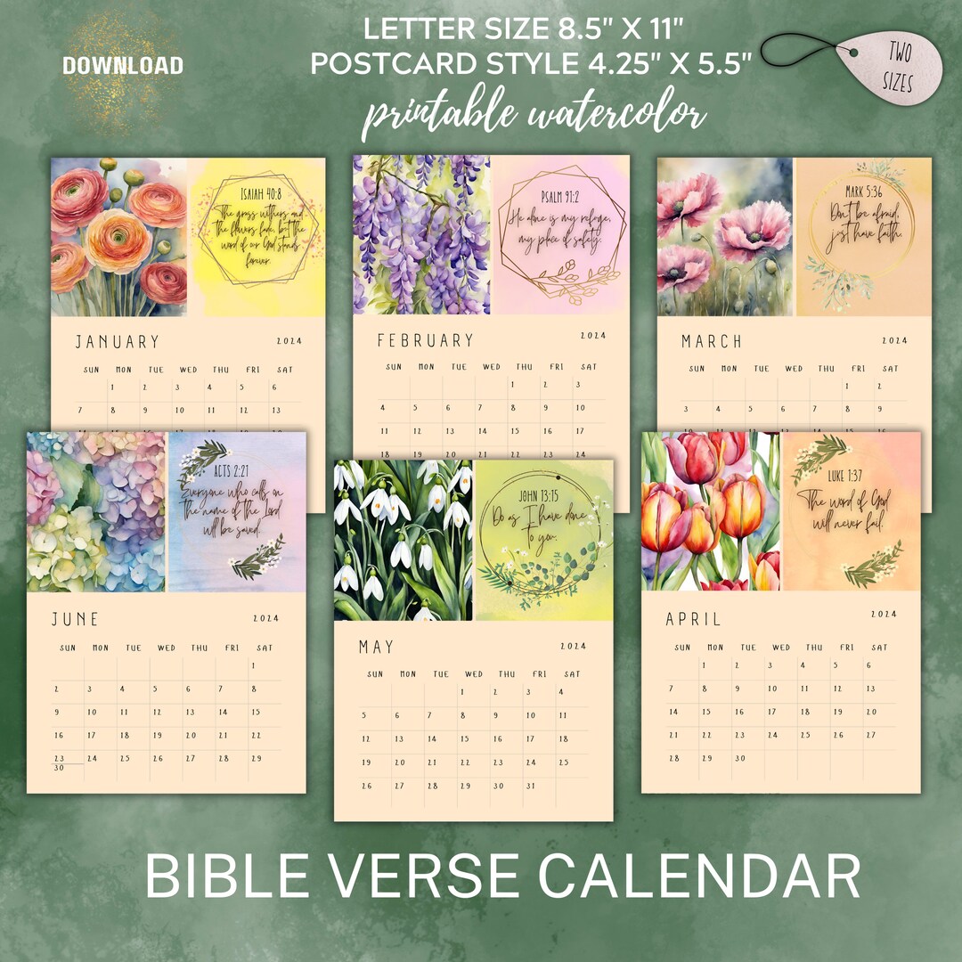 2024 Bible Verse Printable Calendardesk Planner Floral Watercolor ...