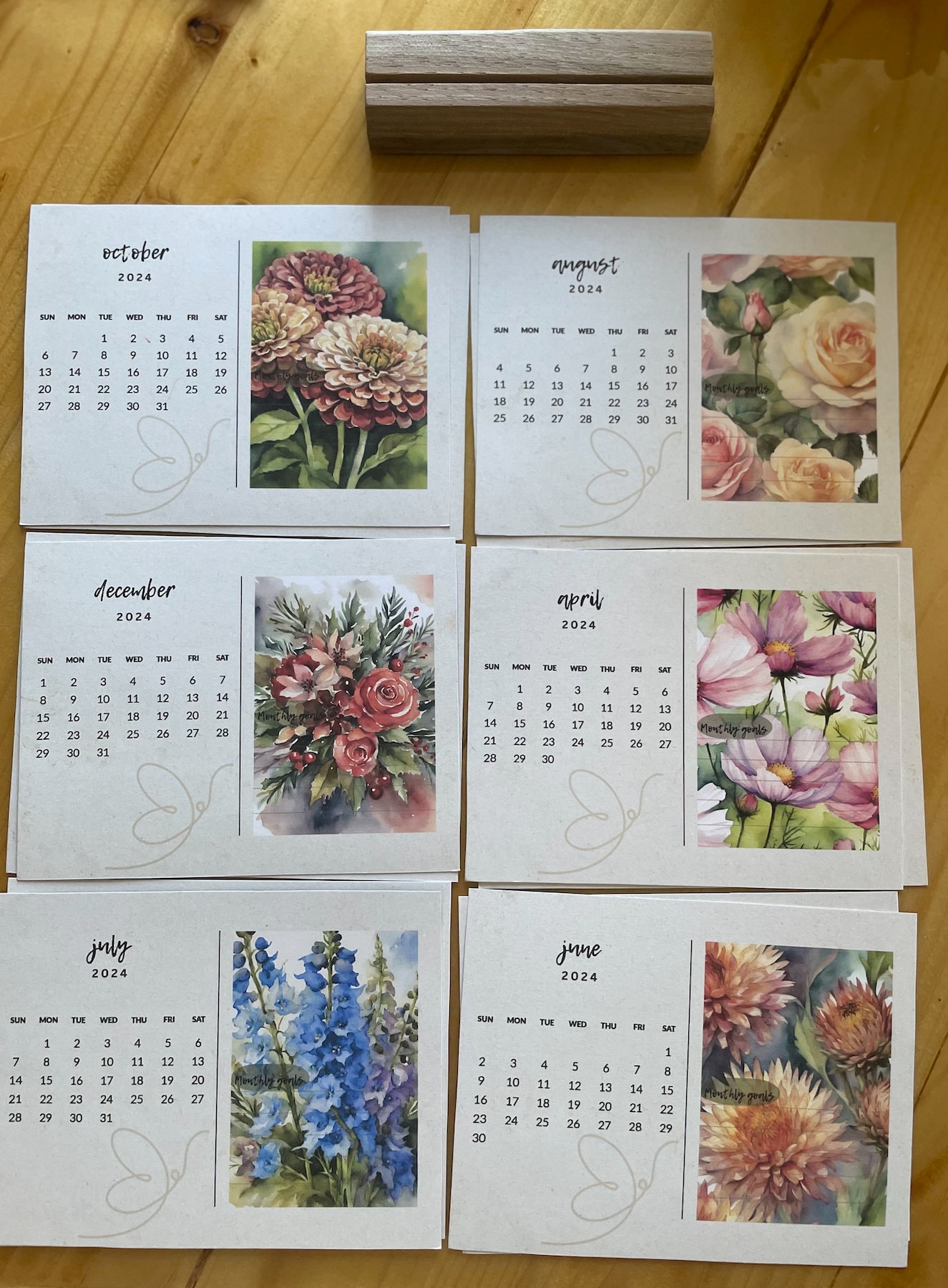 Downloadable Postcard Style Beige Calendar Jan to Dec 2024 Monthly Desk ...