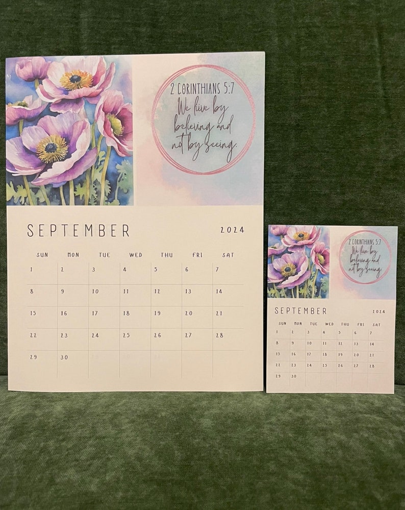 2024 Bible Verse Printable Calendardesk Planner Floral Watercolor ...