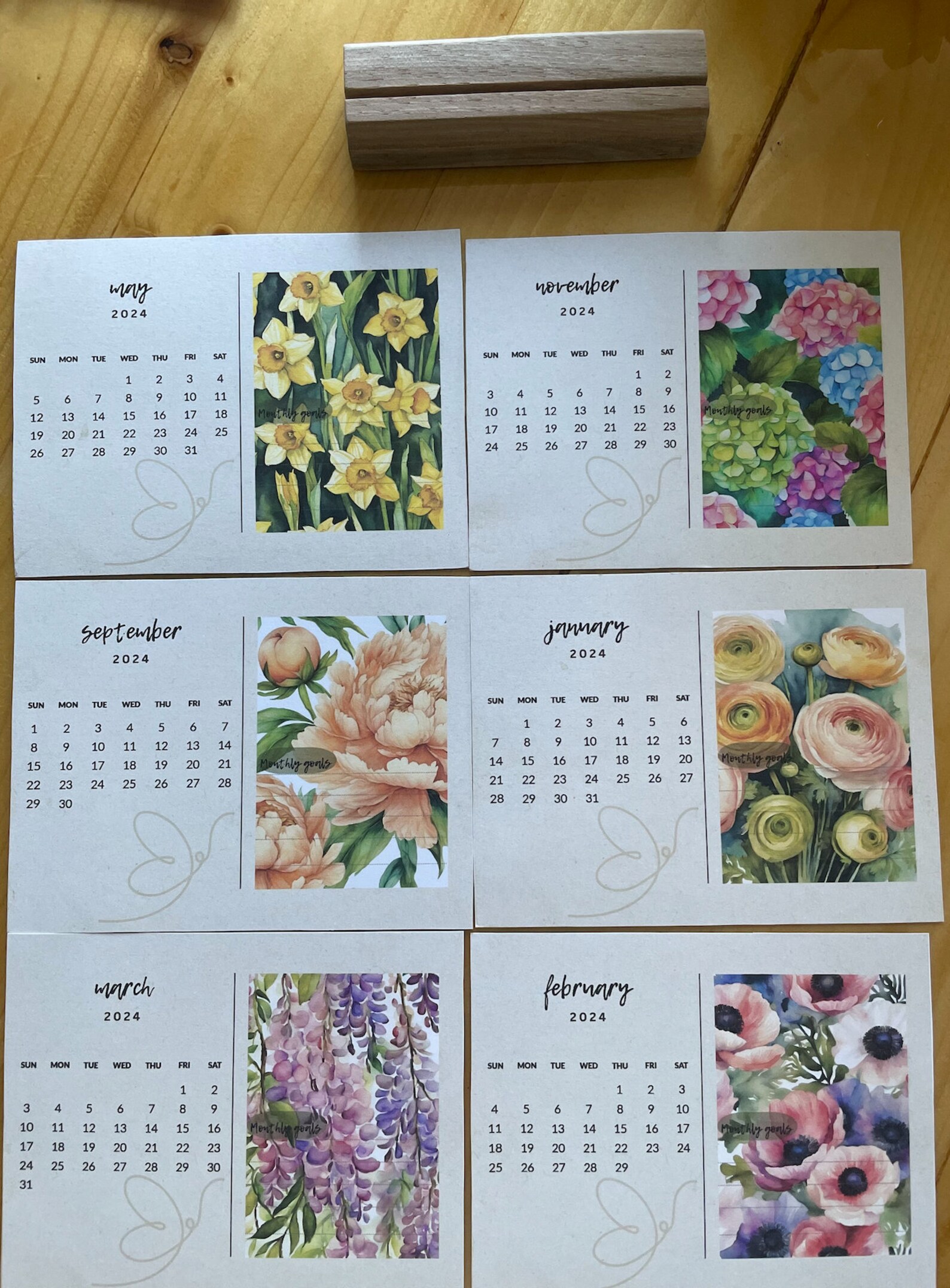 Downloadable Postcard Style Beige Calendar Jan to Dec 2024 Monthly Desk ...