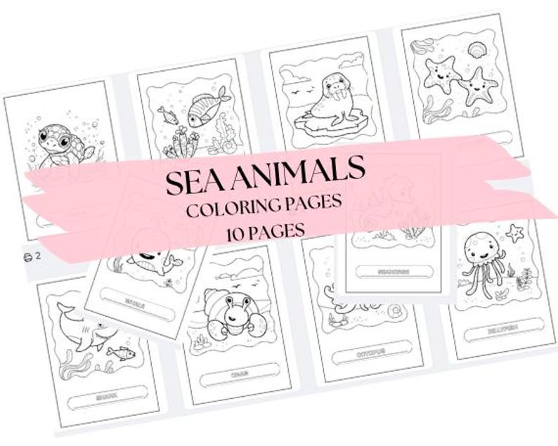 Sea Animal Coloring Book: 10-page Underwater Theme (digital Download ...