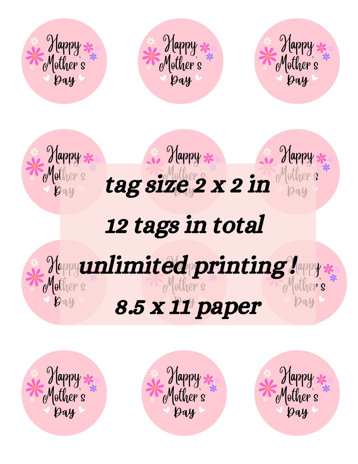 Happy Mother's Day Tag, Floral Mother's Day Tags, Printable Mothers Day ...
