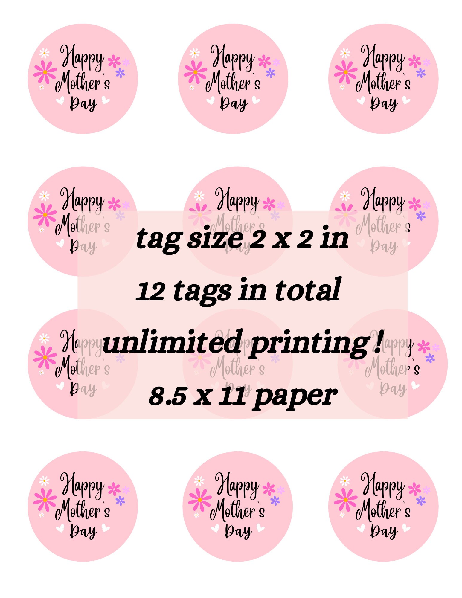 Happy Mother's Day Tag, Floral Mother's Day Tags, Printable Mothers Day ...