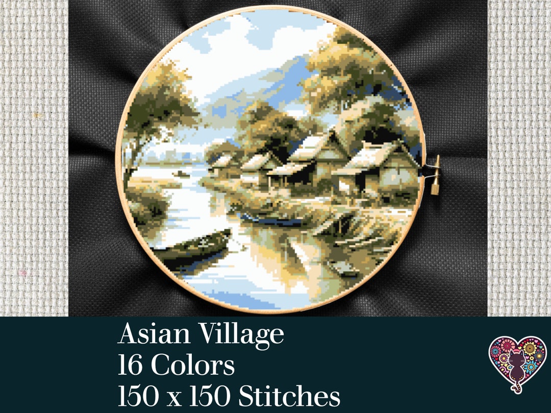 Asian Village Cross Stitch Pattern Fisher Village Stitch - Etsy