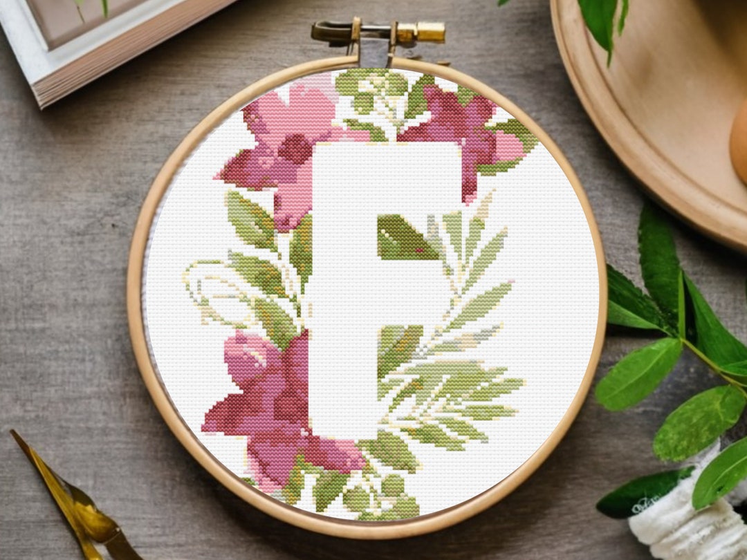 Floral Letter F Cross Stitch Alphabet Pattern Monogram With - Etsy