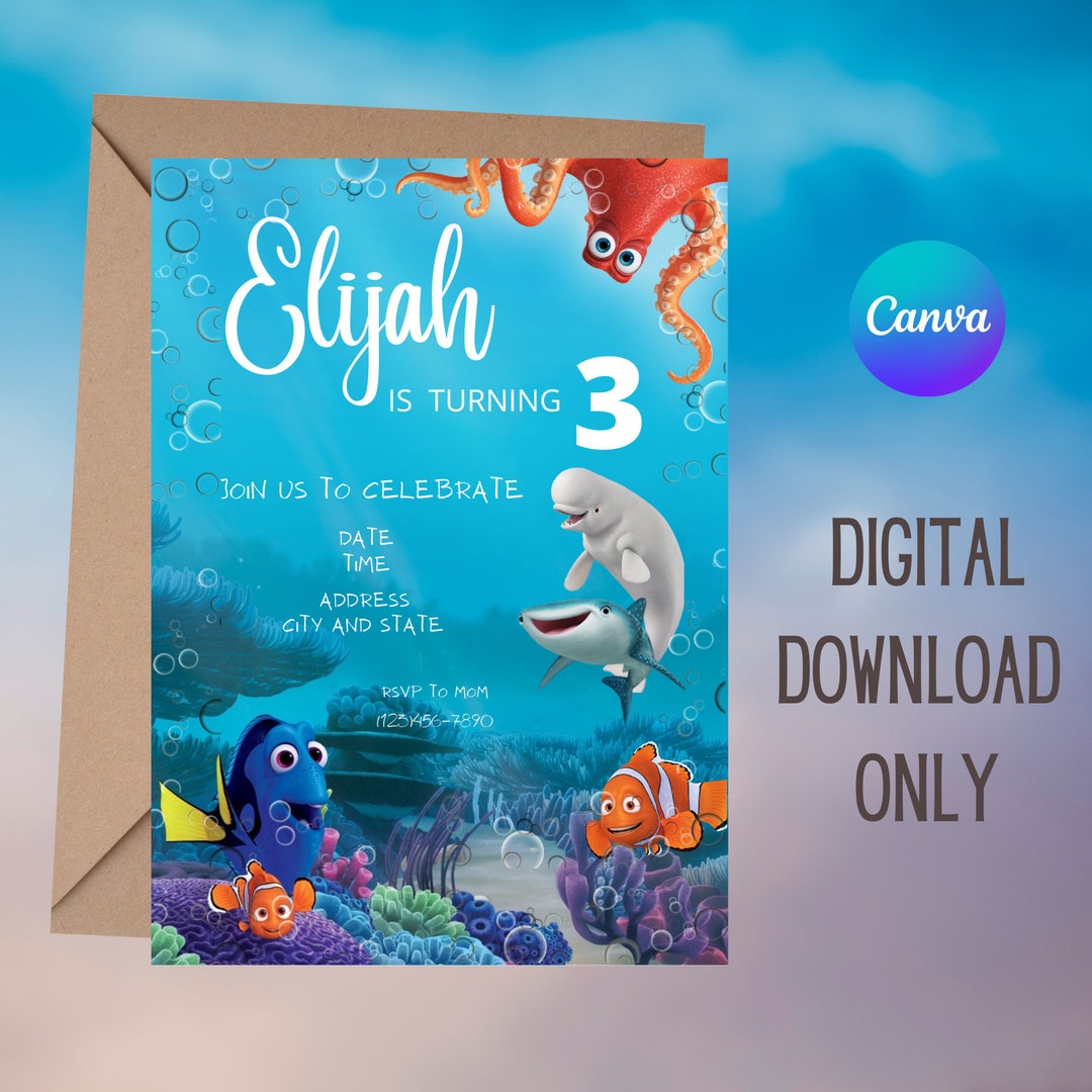 Finding Dory Birthday Invitation: Kids Party, Magical Theme (digital ...