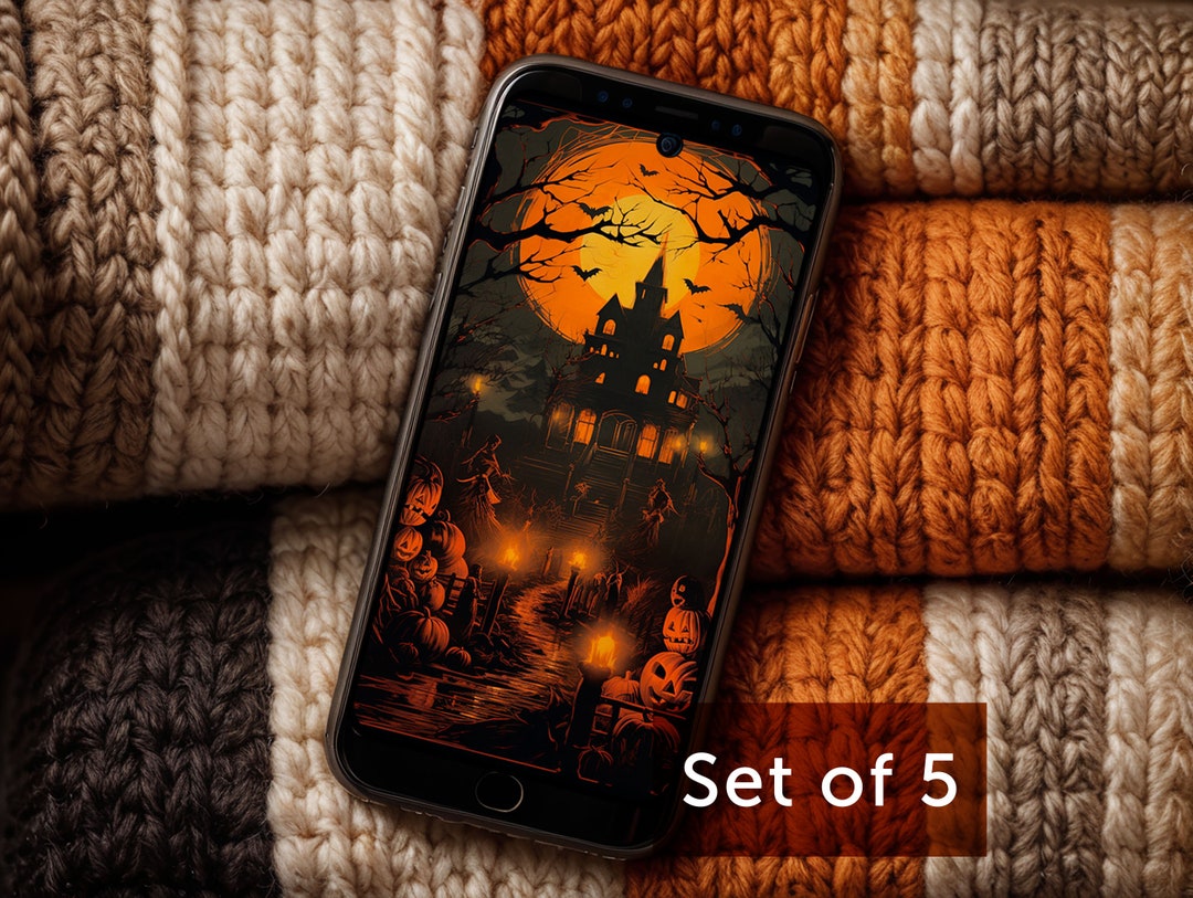 Halloween Spooky Wallpaper for Smartphone Set of 5, Vintage Horror ...