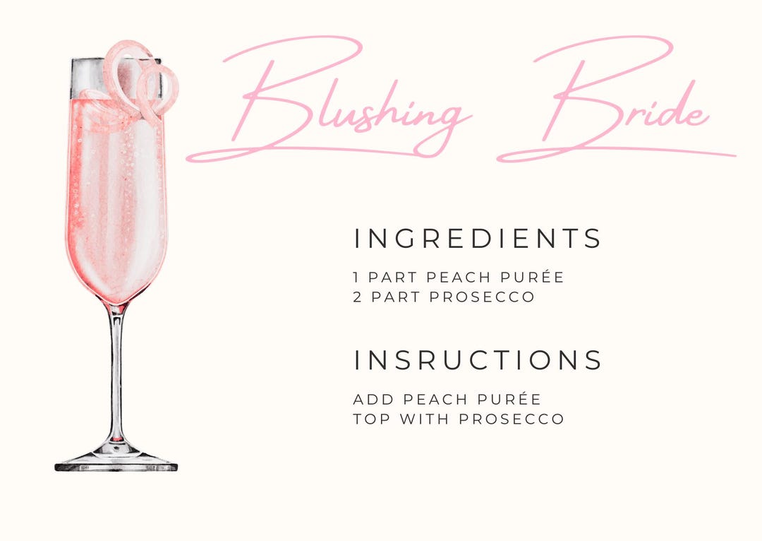 Hen Party Drinks Menu, Cocktail Bar Sign Template, Printable Signature ...