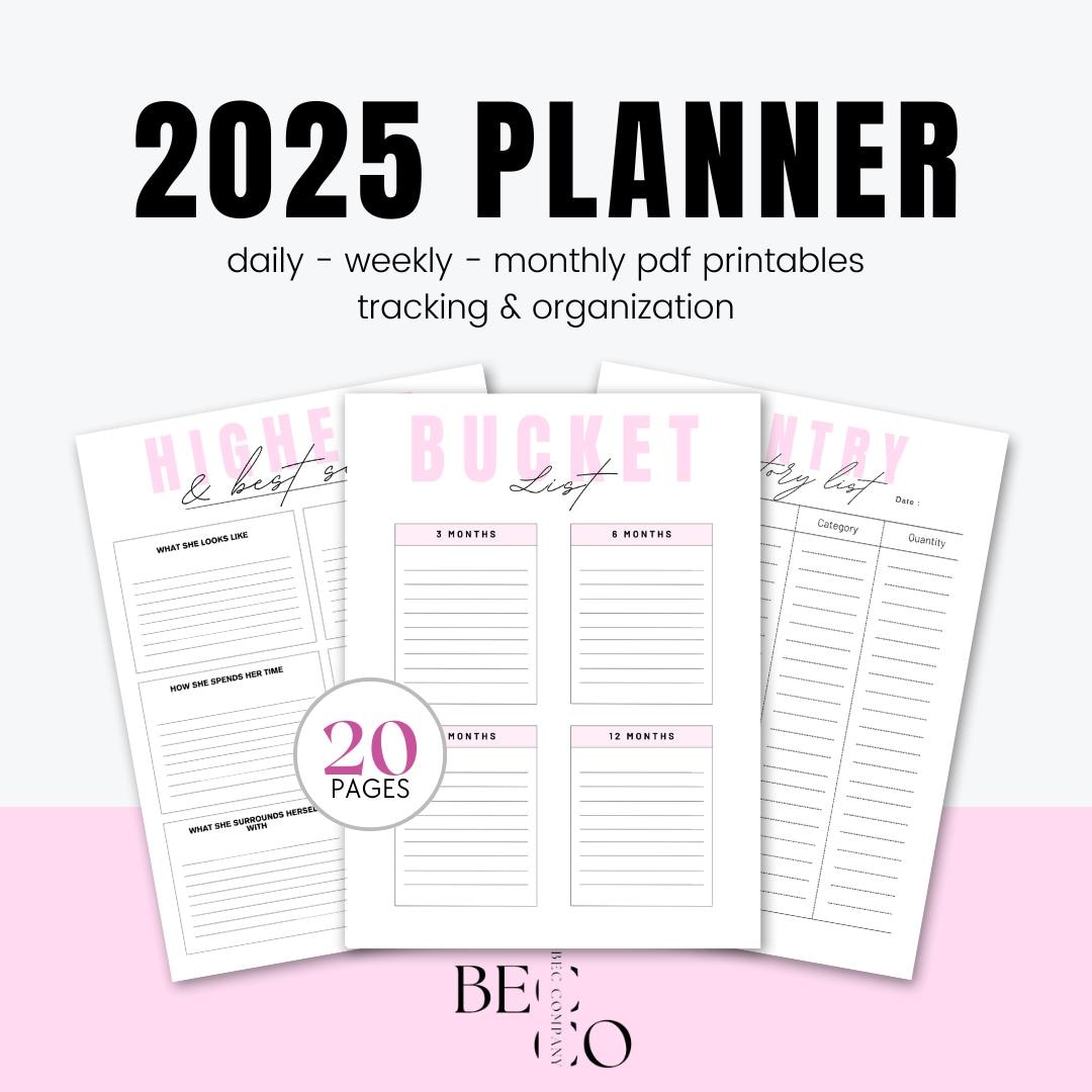 2025 Pretty Pink Planner Printable PDF Planner Bundle Printable PDF ...