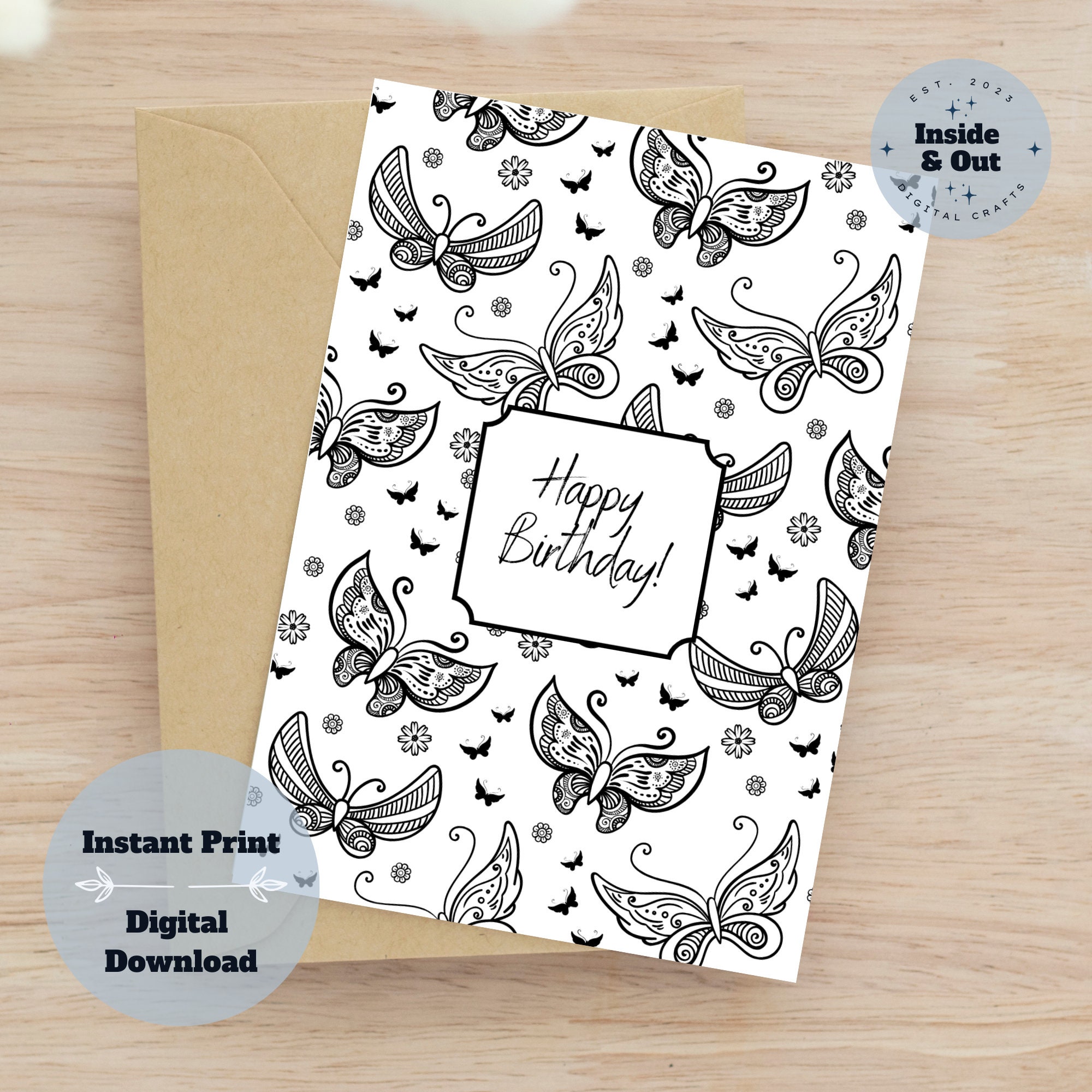 Printable Butterflies Coloring Birthday Card Spread Your - Etsy
