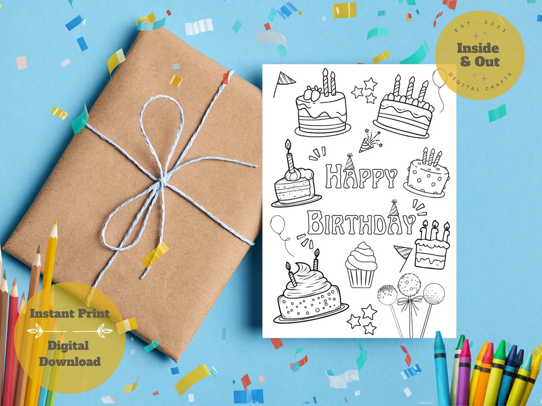 Printable Coloring Birthday Cake Card - A Sweet and Creative ...
