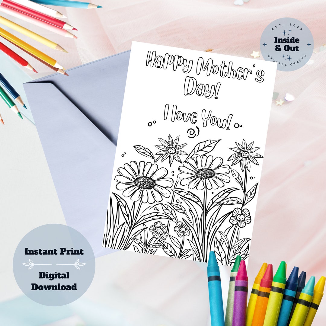 Blooming Sunflower Mother's Day Coloring Card - DIY Printable Instant ...
