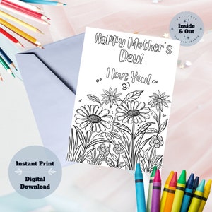 Blooming Sunflower Mother's Day Coloring Card - DIY Printable Instant ...