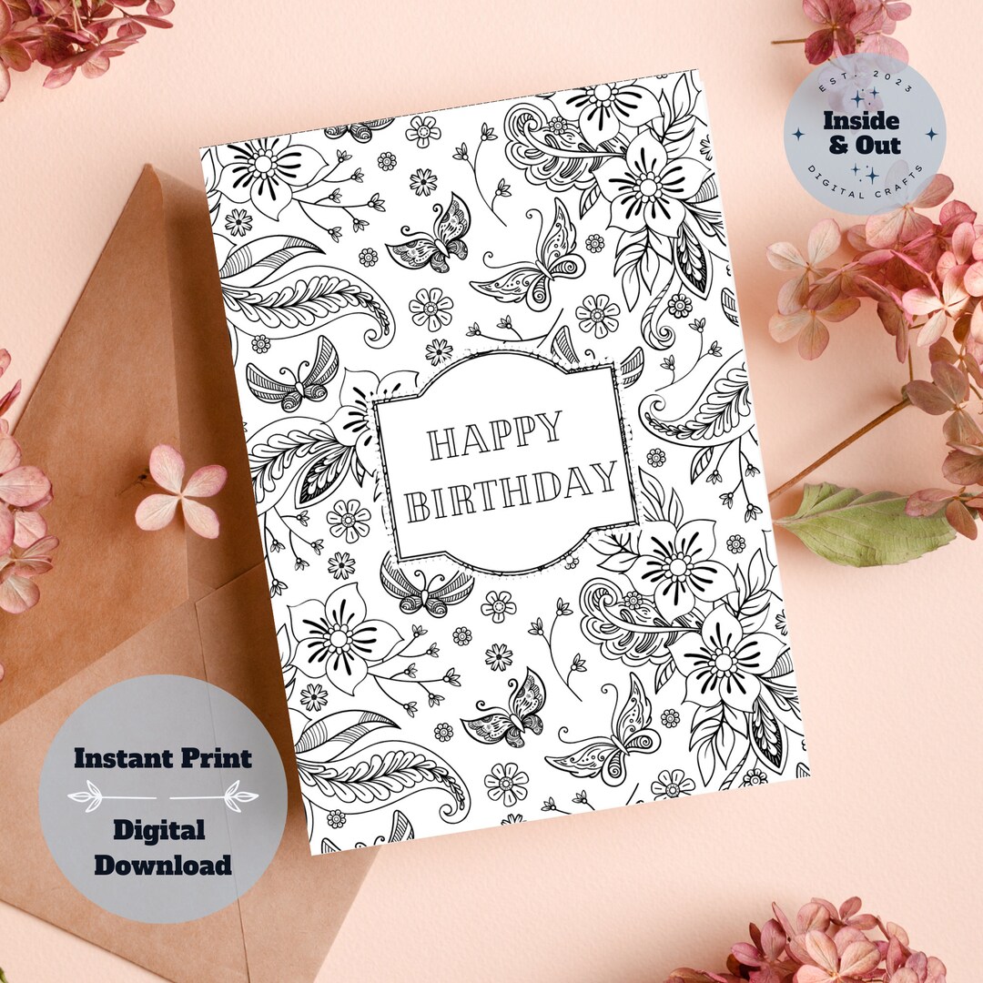 Printable Coloring Birthday Card - Blossom and Flutter With Creative ...