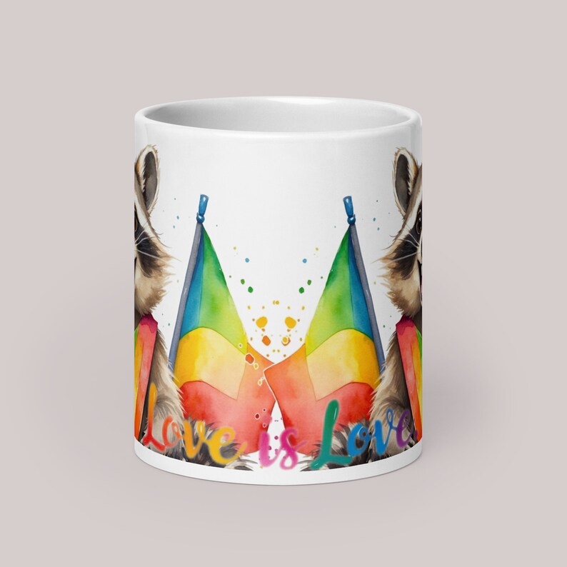 Cute Raccoon With Rainbow Flag Mug Cute Coffee Mug, Charming Tea Cup ...