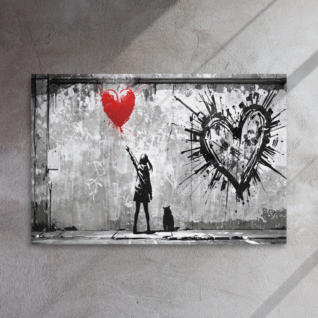 Heartfelt Reach: Banksy-inspired Street Art Poster Girl With Red ...
