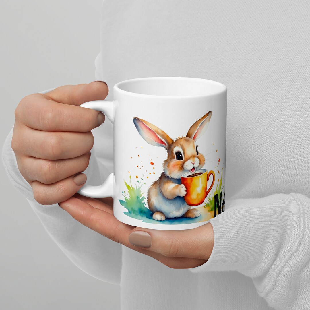 Personalized Mug Cute Bunny Drinking Coffee Mug Cute Coffee Mug ...