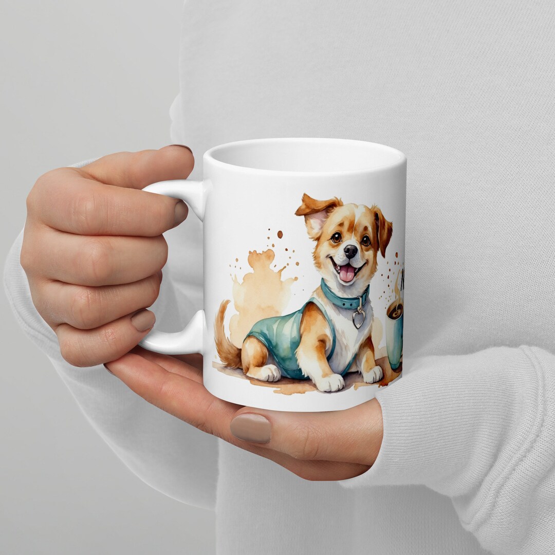 Custom Cute Dog Drinking Coffee Mug Cute Coffee Mug, Charming Tea Cup ...