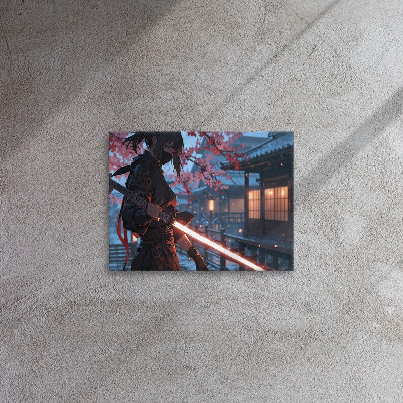 Canvas Wall Art Print: Graceful Ninja Assassin Moonlit Rooftop in ...