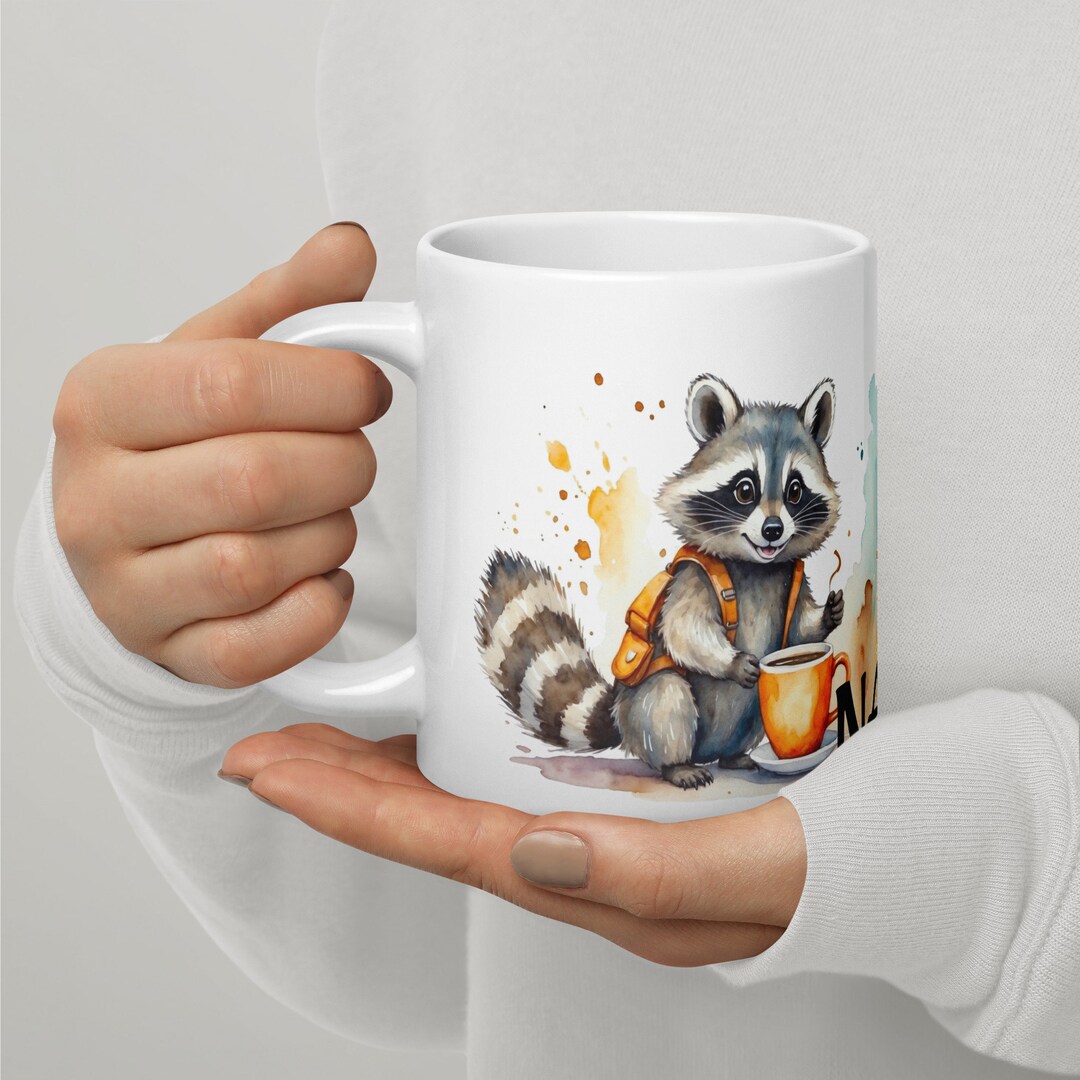 Personalized Mug Cute Raccoon Chibi Style Mug - Cartoon Line Art ...