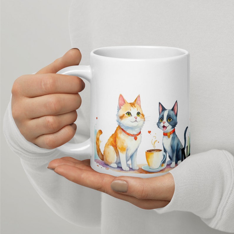 Custom Mug Cute Cat Drinking Coffee Mug Cute Coffee Mug, Charming Tea ...