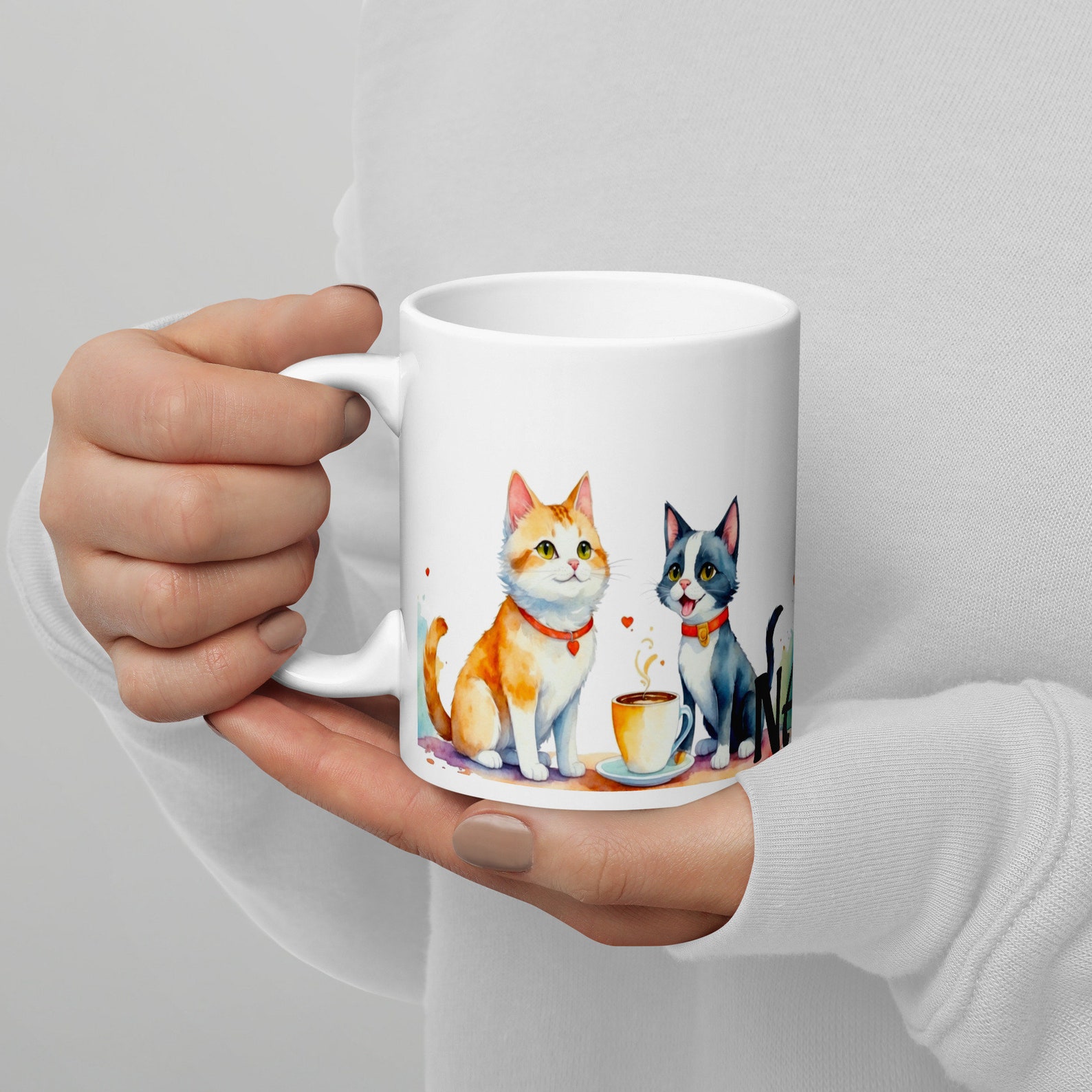Custom Mug Cute Cat Drinking Coffee Mug Cute Coffee Mug, Charming Tea ...