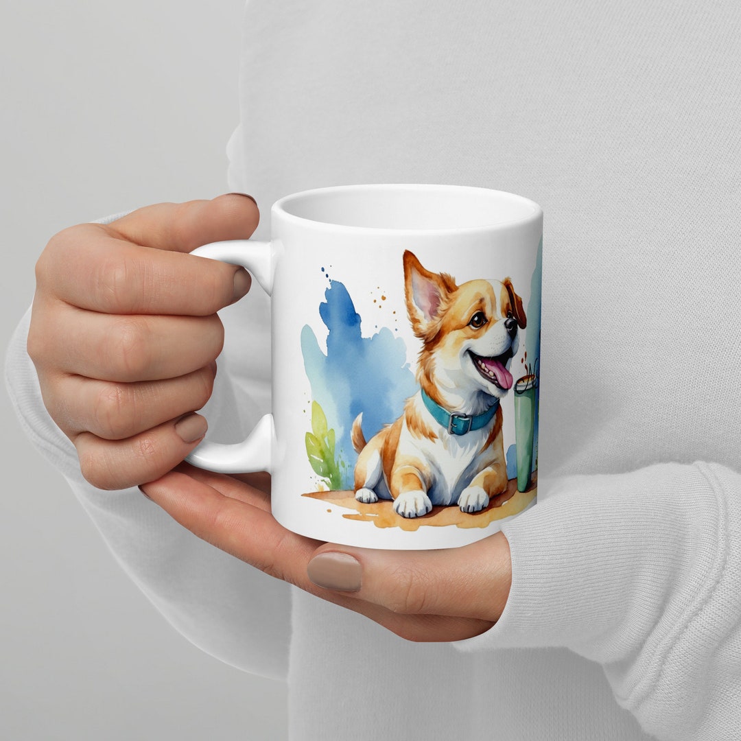 Custom Cute Dog Drinking Coffee Mug Cute Coffee Mug, Charming Tea Cup ...
