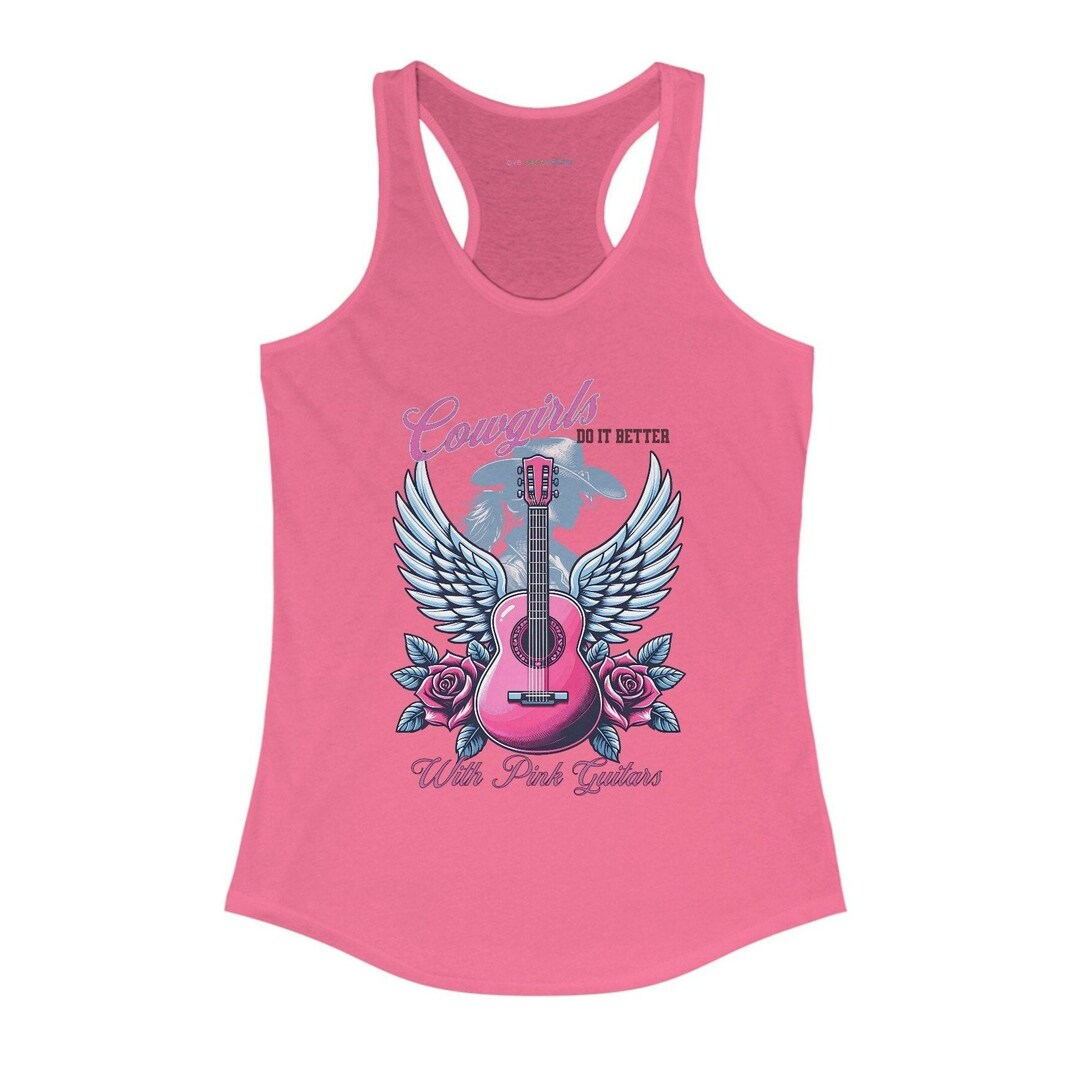Cowgirl Pink Guitar Design Tank Top Pin up Cow Girl Top, Womens Vintage ...