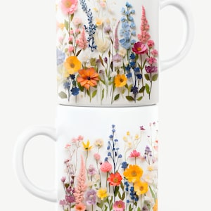 Colorful Flower Mug Pressed Flowers Cup Boho Wildflowers Cottage Coffee ...