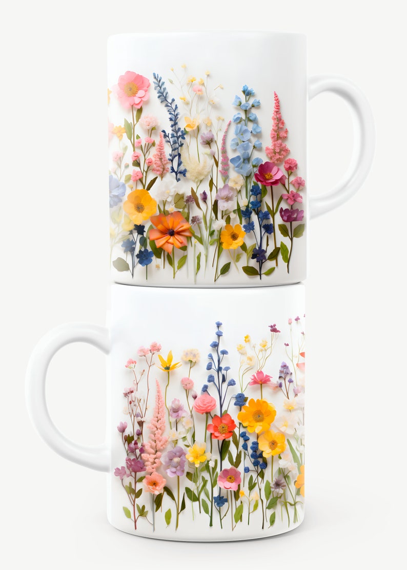 Colorful Flower Mug Pressed Flowers Cup Boho Wildflowers Cottage Coffee ...