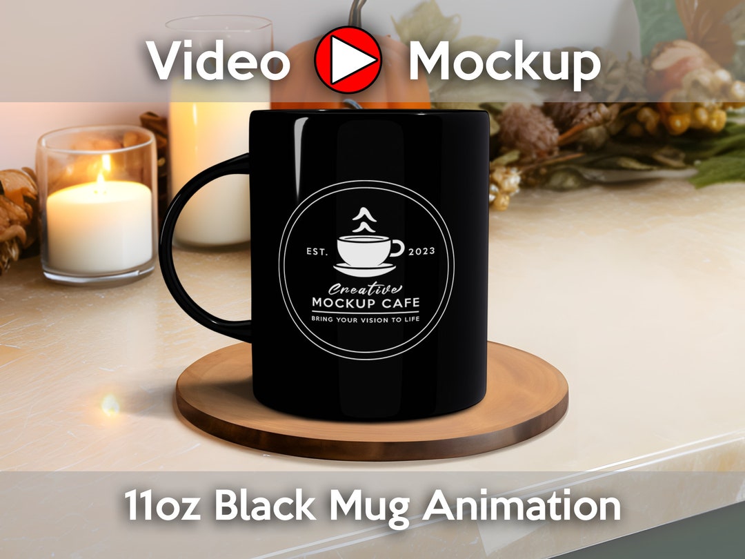 Mug Mockup Video, Rotating Mug Mockup, 11oz Mug Mockup, Black Mug ...