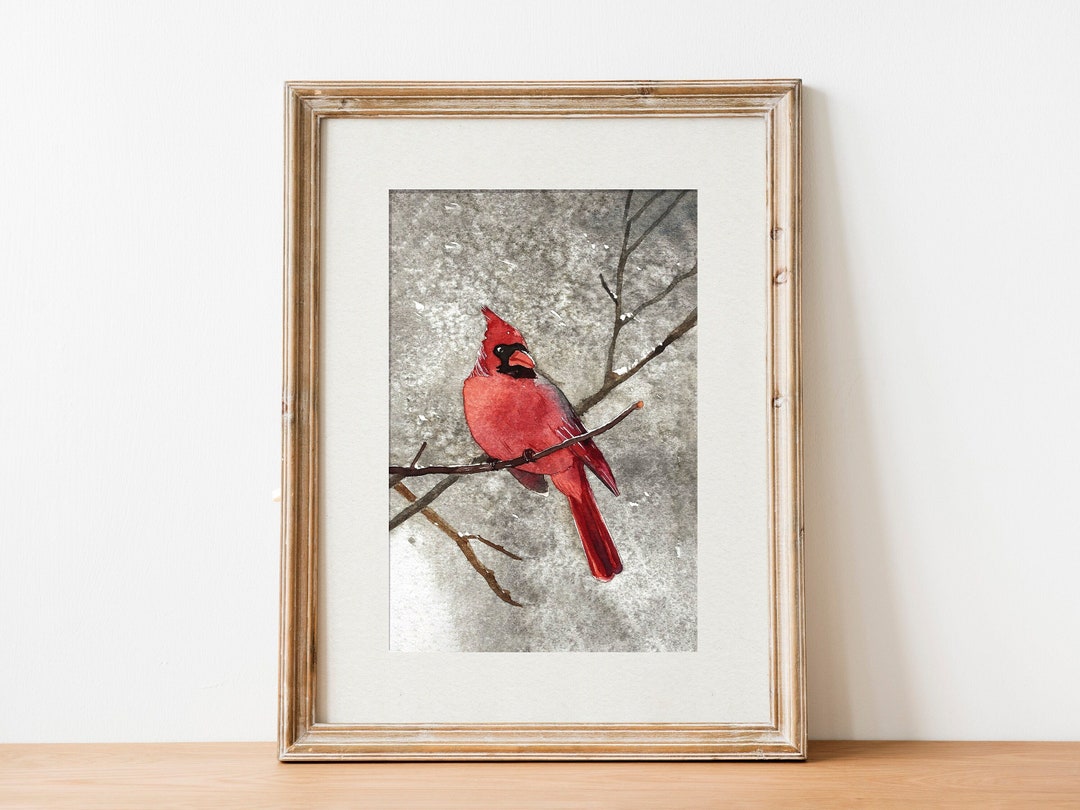 Red Cardinal Watercolor Art Print Cute Bird Watercolor Art Print ...